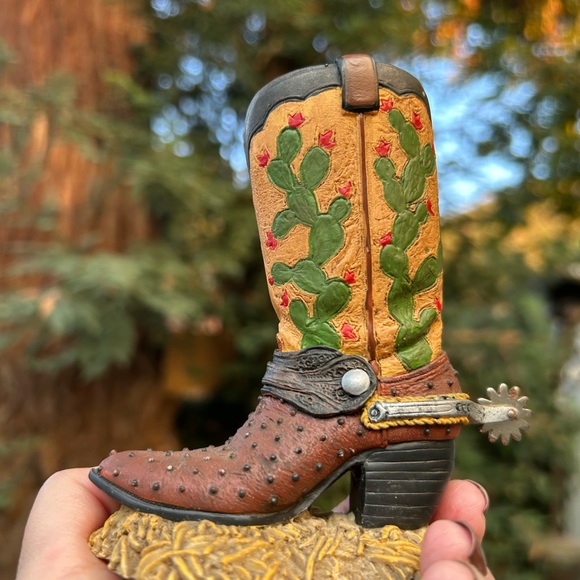 Art | Cactus Design Cowboy Boot Figurine Cowboy Decor Gift | Poshmark